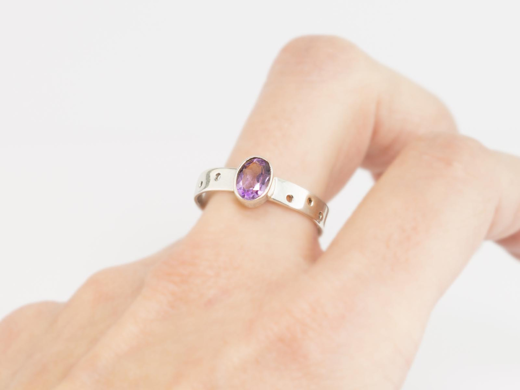 Oval See-Through Amethyst Ring | Sterling Silver with dots