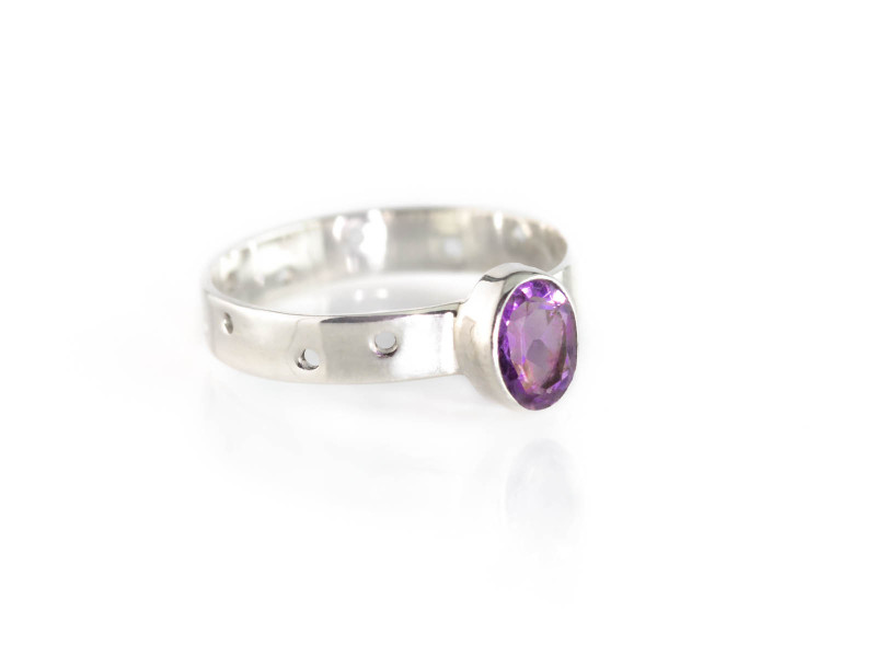 Oval See-Through Amethyst Ring | Sterling Silver with dots